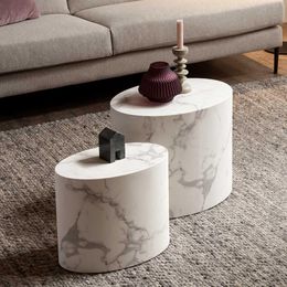 Pharao24.de Beistelltisch Set Sofa mit ovaler Tischplatte Wei&szlig; (zweiteilig)