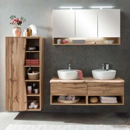 Pharao24.de Badezimmerm&ouml;bel zwei Becken im Landhausstil Baumkantenoptik (dreiteilig)