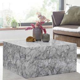 Pharao24.de Couchtisch in Wei&szlig; und Grau Marmor Optik Block-Form