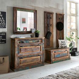 Pharao24.de Shabby Chic Garderobe aus Recyclingholz Braun und Bunt (f&uuml;nfteilig)