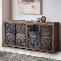 Pharao24.de Sideboard Kommode mit Glast&uuml;ren im Landhausstil