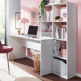 Pharao24.de Home Office mit Regal weiss 170 cm Breite 144 cm H&ouml;he