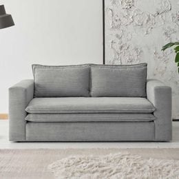 Pharao24.de Hellgraues Zweisitzer Sofa aus Cord modernem Design