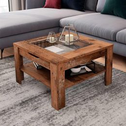 Pharao24.de Couchtisch Sofatisch mit Glasplatte und einer Schublade