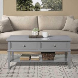 Pharao24.de Grauer Landhaus Couchtisch mit zwei Schubladen 105 cm breit