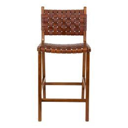Pharao24.de Tresen Hocker aus Teak Massivholz gedecktem Glattleder