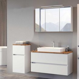Pharao24.de Badezimmer Set in Wei&szlig; und Wildeiche Optik Spiegelschrank (dreiteilig)