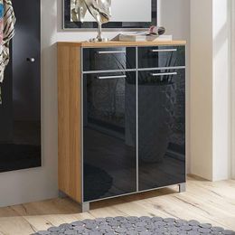 Pharao24.de Schuhschrank in Anthrazit Glas beschichtet Eiche Bianco