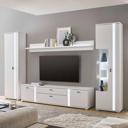 Pharao24.de Design Wohnwand wei&szlig; matt mit LED Beleuchtung 200 cm hoch (vierteilig)