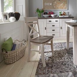 Pharao24.de Massivholzstuhl im Landhausstil Wei&szlig;-Grau (2er Set)