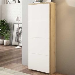 Pharao24.de Schuhklappenschrank in Wei&szlig; und Wildeiche Optik 60 cm breit