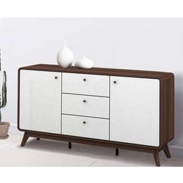 Pharao24.de Esszimmer Sideboard in Wei&szlig; und Walnussfarben 140 cm breit