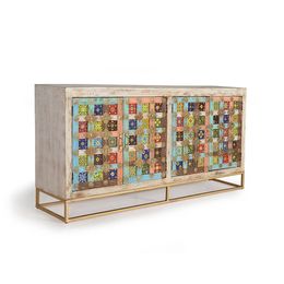Pharao24.de Sideboard Kommode in Holz White Wash mit Metallgriffen