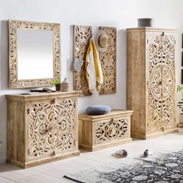 Pharao24.de Dielen Set Vintage in Mangoholz Sandfarben Floral (sechsteilig)