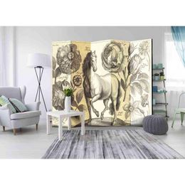 Pharao24.de Raumteiler Paravent im Barock Design Pferde Motiv und Blumen
