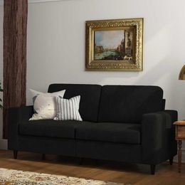Pharao24.de Dreisitzer Sofa schwarz Samt mit Armlehnen 190 cm breit