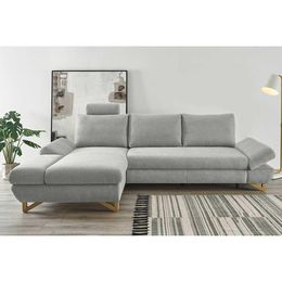 Pharao24.de Eck Couch Stoff Silbergrau im Skandi Design Vierfu&szlig;gestell aus Holz
