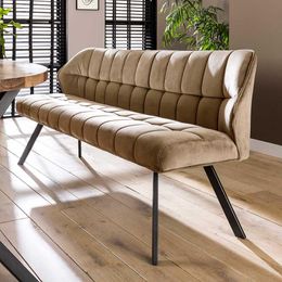 Pharao24.de Esszimmerbank Samt Beige mit Vierfu&szlig;gestell aus Metall 190 cm breit
