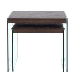 Pharao24.de Beistelltische Sofa in Nussbaumfarben Glas und MDF (zweiteilig)
