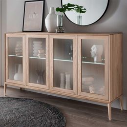 Pharao24.de Sidebord Vitrine mit LED Beleuchtung Wildeiche Massivholz Bianco ge&ouml;lt