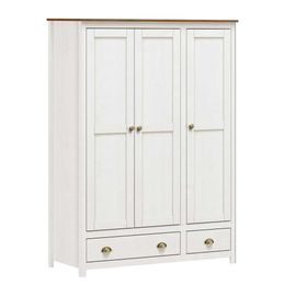 Pharao24.de Kleiderschrank Kiefer Wei&szlig; Landhaus mit zwei Schubladen 185 cm hoch 136x185x54 cm Pharao24