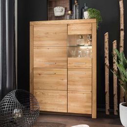 Pharao24.de Highboard Vitrine Glast&uuml;r rechts Wildeiche Massivholz