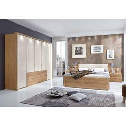 Pharao24.de Schlafzimmer Einrichtung aus Eiche Creme Wei&szlig; Glas beschichtet (vierteilig)
