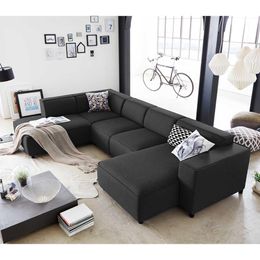 Pharao24.de Couchlandschaft in U Form in Anthrazit 324 cm breit - 195 cm tief