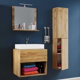 Pharao24.de Waschplatz Set 3 teilig h&auml;ngend in modernem Design 150 cm hoch (dreiteilig)