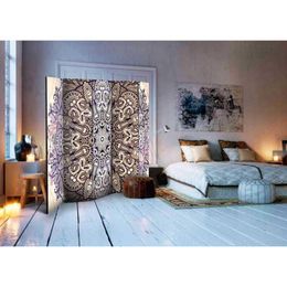 Pharao24.de 5 teiliger Paravent in Beige und Schwarz Mandala Motiv