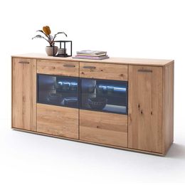 Pharao24.de Wohnzimmer Kommode in Eiche Bianco und Anthrazit Glas