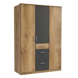 Pharao24.de Moderner Dreht&uuml;renkleiderschrank in Plankeneiche NB Dunkelgrau