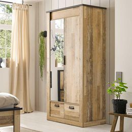 Pharao24.de Moderner Landhaus Kleiderschrank mit Spiegel zwei Schubladen