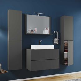 Pharao24.de Badezimmerm&ouml;bel Set Anthrazit h&auml;ngend modernem Design (vierteilig)