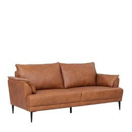 Pharao24.de Wohnzimmercouch Sofa mit Fu&szlig;gestell aus Metall in Cognac Braun aus Echtleder 160x88x90 cm Pharao24