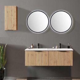 Pharao24.de Waschplatz Set mit 2 Spiegeln in Wildeichefarben die Wandmontage (vierteilig)