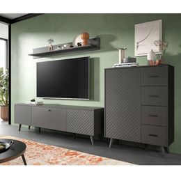 Pharao24.de Anbauwand Wohnzimmerwand 269 cm breit 114 cm hoch (dreiteilig)