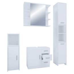 Pharao24.de Badm&ouml;bel modern weiss 180 cm hoch Spiegelschrank (vierteilig)