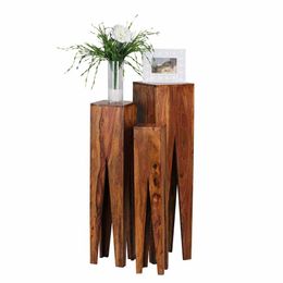 Pharao24.de Blumens&auml;ule Set aus Sheesham Massivholz lackiert (dreiteilig)