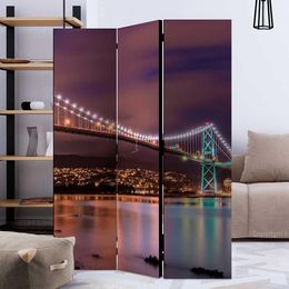 Pharao24.de Spanische Wand mit Leinwand F&uuml;llung Br&uuml;cke bei Nacht Motiv