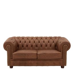 Pharao24.de Wohnzimmer Sofa Cognac Braun aus Echtleder Chesterfield Look