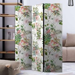 Pharao24.de Bunter Paravent mit Leinwand F&uuml;llung Blumen Motiv