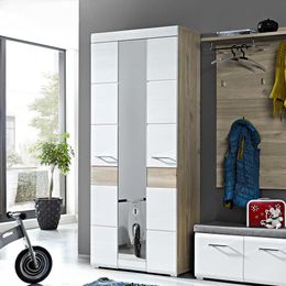 Pharao24.de Dielenkleiderschrank in Wei&szlig; Silbereiche Spiegelt&uuml;r