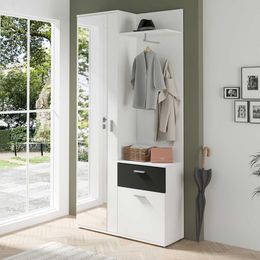 Pharao24.de Moderne Kompaktgarderobe mit einer Schublade und T&uuml;r Wei&szlig; und Schwarz