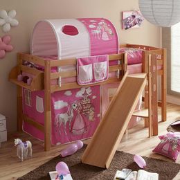 Pharao24.de M&auml;dchen Kinderbett im Prinzessin Design Rutsche und Vorhang in Pink