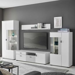 Pharao24.de Wohnwand wei&szlig; schwarz in modernem Design 180 cm hoch (vierteilig)