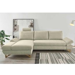 Pharao24.de Couch Ecke modern Beige im Skandi Design Steck Kopfst&uuml;tze