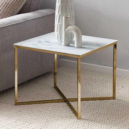 Pharao24.de Beistelltisch Sofa in Wei&szlig; und Goldfarben quadratischer Tischplatte