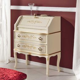 Pharao24.de Barock Schreibsekret&auml;r in Wei&szlig; und Goldfarben verziert 75 cm breit