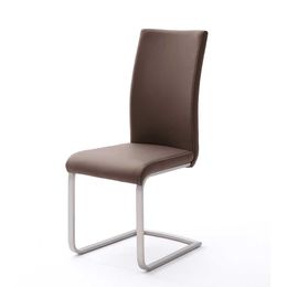 Pharao24.de Esszimmer Freischwinger in Dunkelbraun Kunstleder Metall (4er Set)